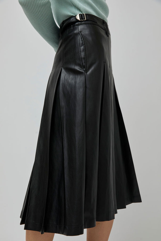 TONYWACK Faux Leather Pleated Midi Skirt in Black – No.6 Store