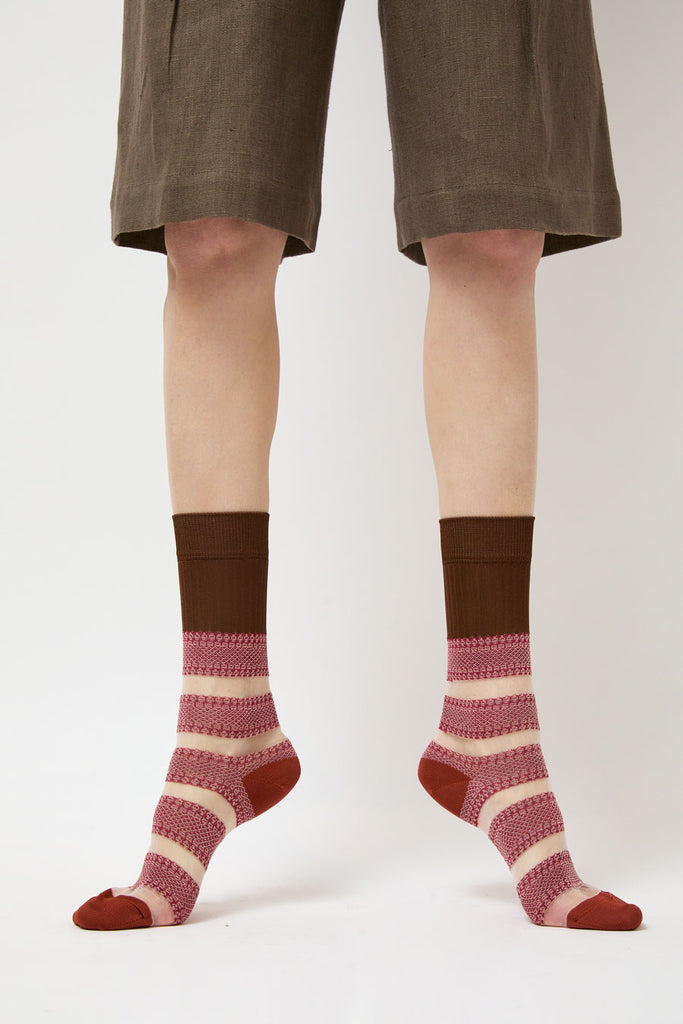 Exquisite J Open Work Stripe Socks in Rust – No.6 Store